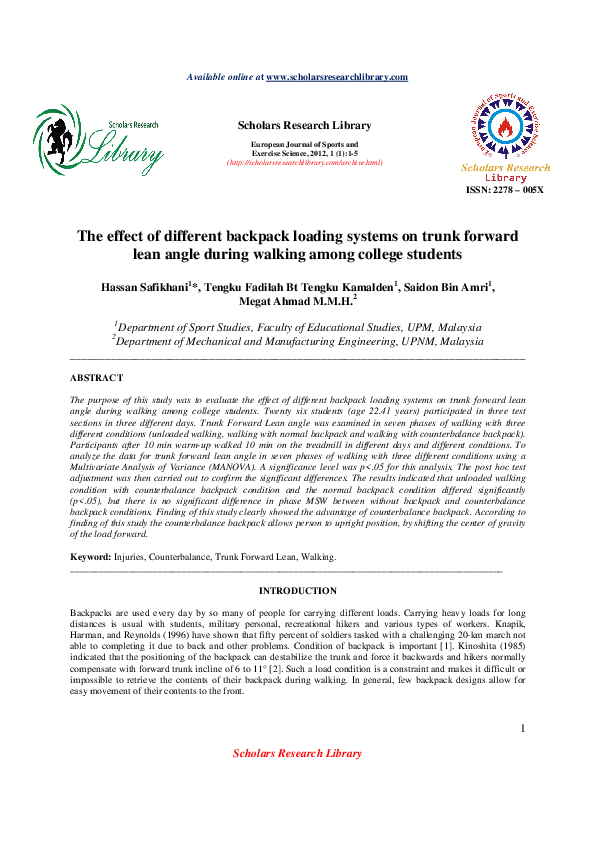 (PDF) The effect of different backpack loading systems on trunk forward ...