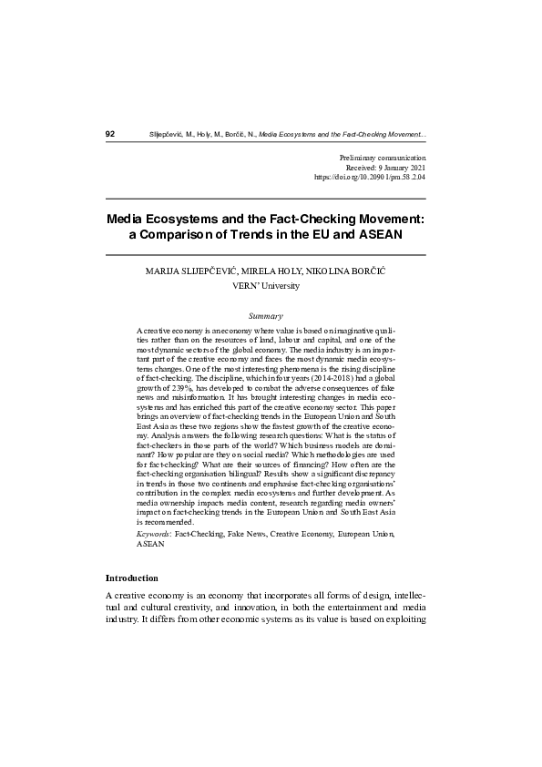 (PDF) Media ecosystems and the fact-checking movement