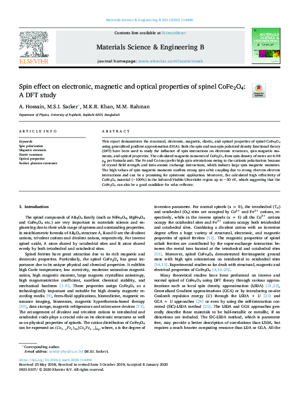 (PDF) Spin effect on electronic, magnetic and optical properties of ...