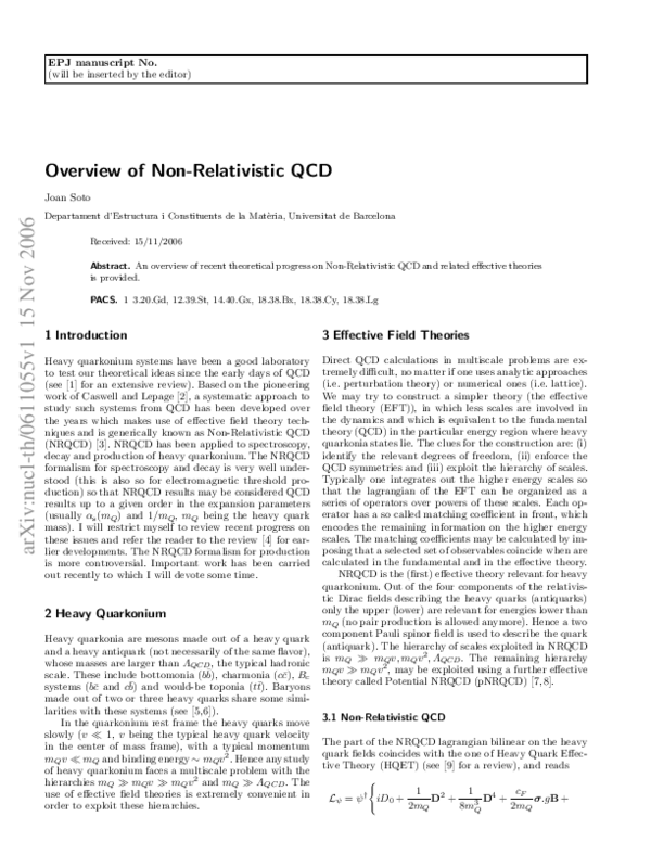 (PDF) Overview of Non-Relativistic QCD