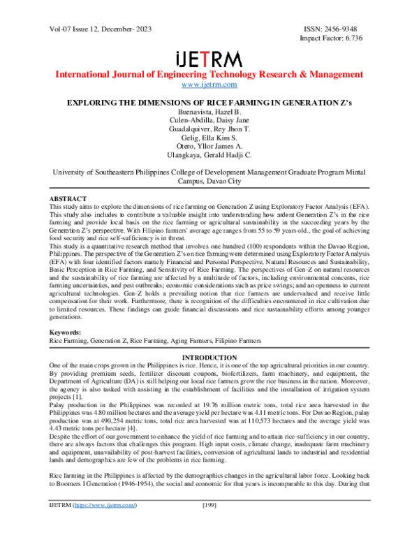 (PDF) EXPLORING THE DIMENSIONS OF RICE FARMING IN GENERATION Z’s ...