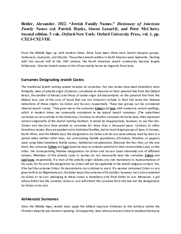 (PDF) Jewish Family Names