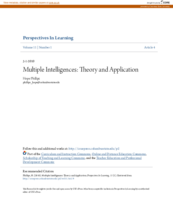 (PDF) Multiple Intelligences: Theory and Application
