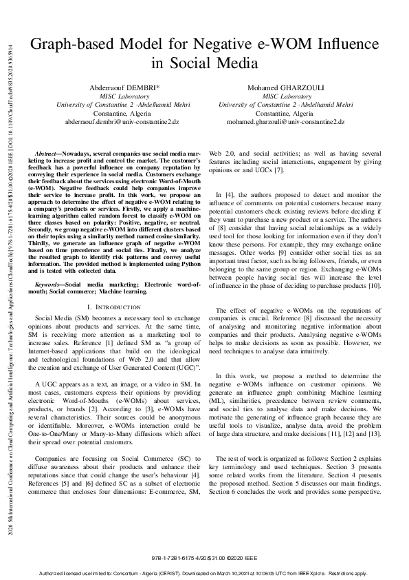 (PDF) Graph-based Model for Negative e-WOM Influence in Social Media | Mohamed Gharzouli ...
