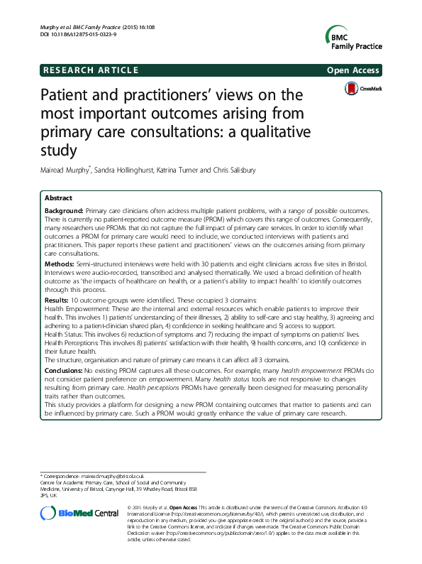 (PDF) Patient and practitioners’ views on the most important outcomes ...