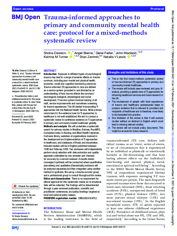 (PDF) Trauma-informed approaches to primary and community mental health ...