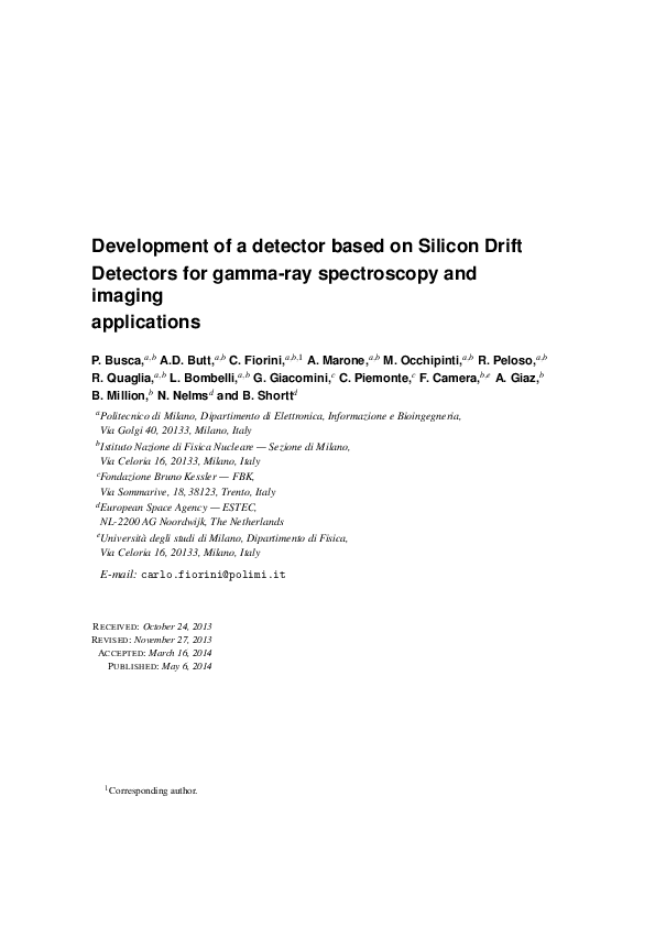 (PDF) Development of a detector based on Silicon Drift Detectors for gamma-ray spectroscopy and ...