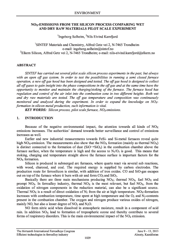 (PDF) NOx-EMISSIONS FROM THE SILICON PROCESS COMPARING WET AND DRY RAW MATERIALS PILOT SCALE ...