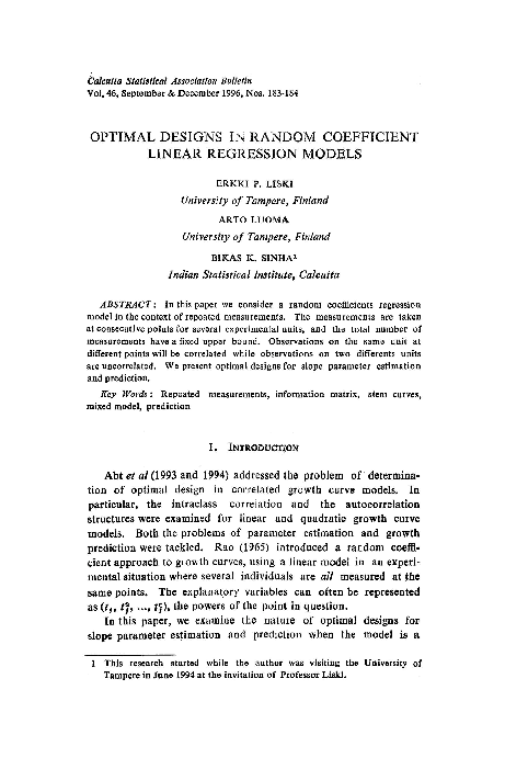 (PDF) Optimal Designs in Random Coefficient Linear Regression Models