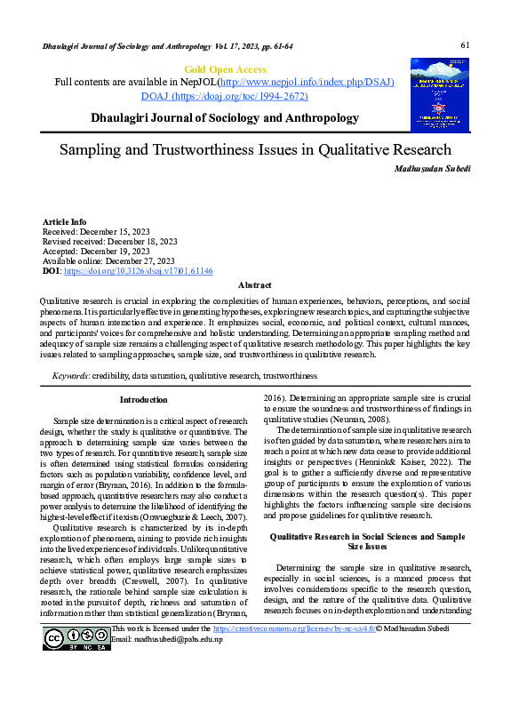 (PDF) Sampling and Trustworthiness Issues in Qualitative Research