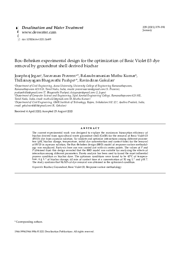 (PDF) Box–Behnken experimental design for the optimization of Basic ...