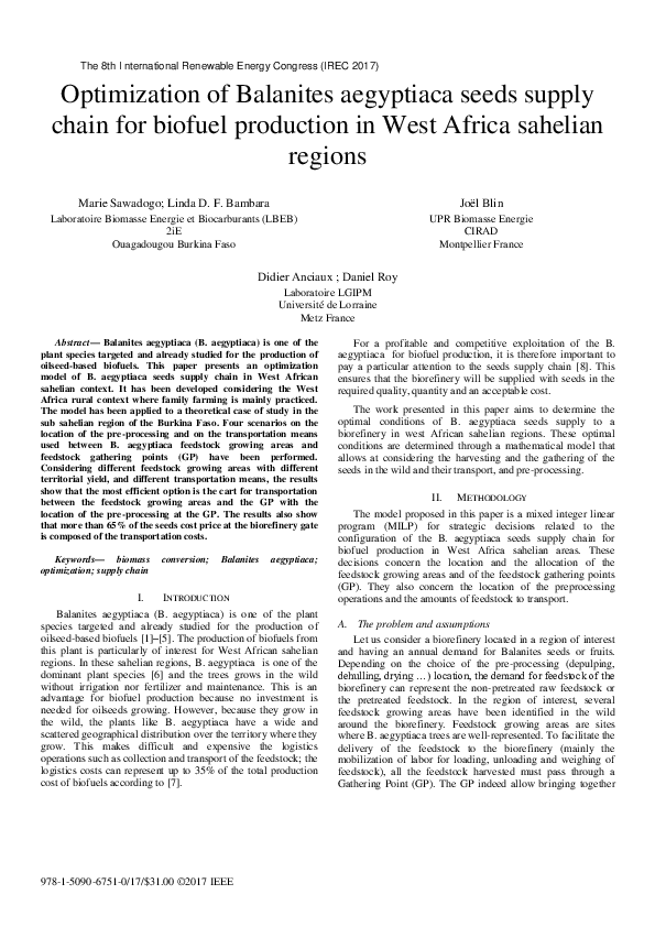 (PDF) Optimization of Balanites aegyptiaca seeds supply chain for ...