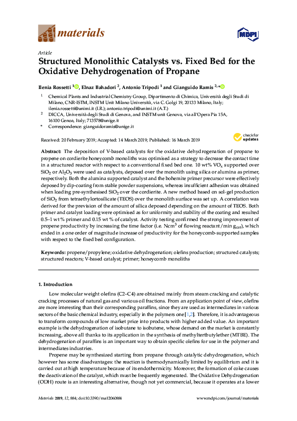 (PDF) Structured Monolithic Catalysts vs. Fixed Bed for the Oxidative ...