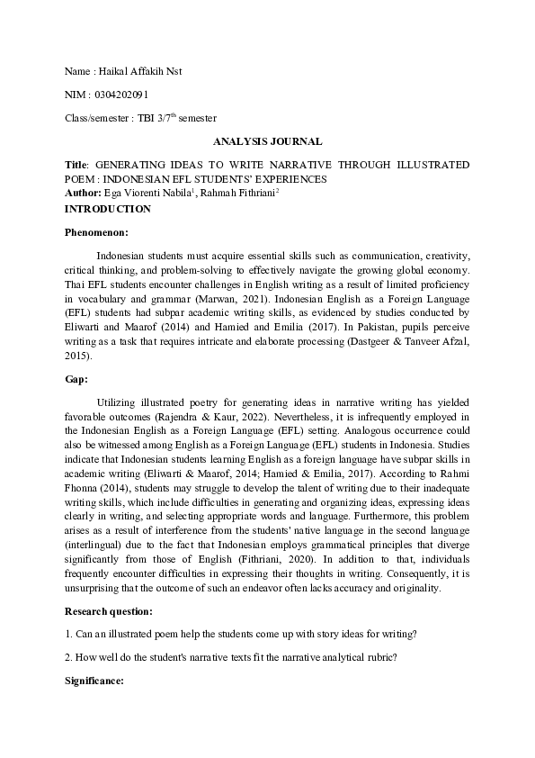 (DOC) GENERATING IDEAS TO WRITE NARRATIVE THROUGH ILLUSTRATED POEM ...