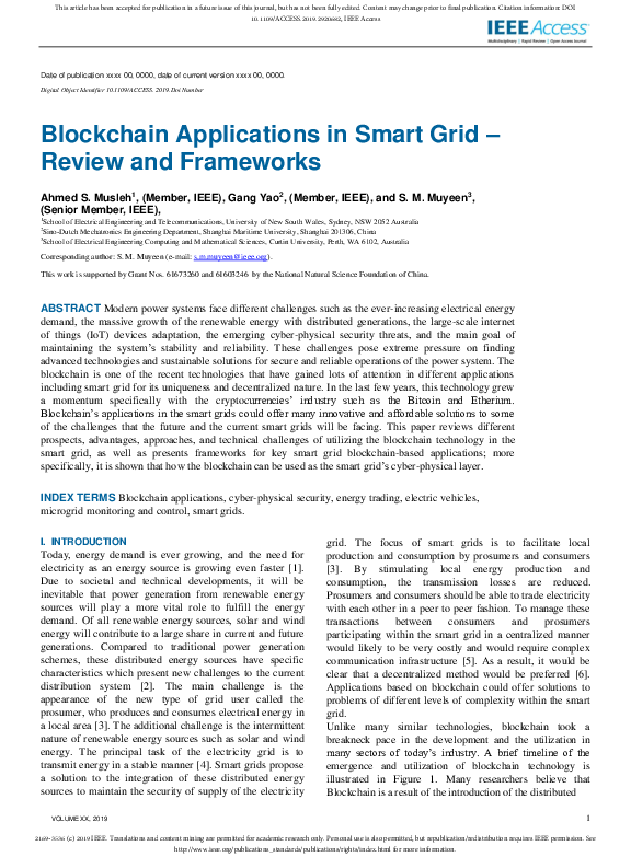 (PDF) Blockchain Applications in Smart Grid A Review and a Case Study
