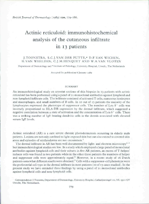 (PDF) Actinic reticuloid: Immunohistochemical analysis of the cutaneous ...