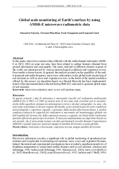 (PDF) Global Monitoring of Earth's Surface with AMSR-E