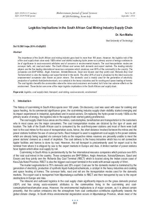 (PDF) Logistics Implications in the South African Coal Mining Industry Supply Chain