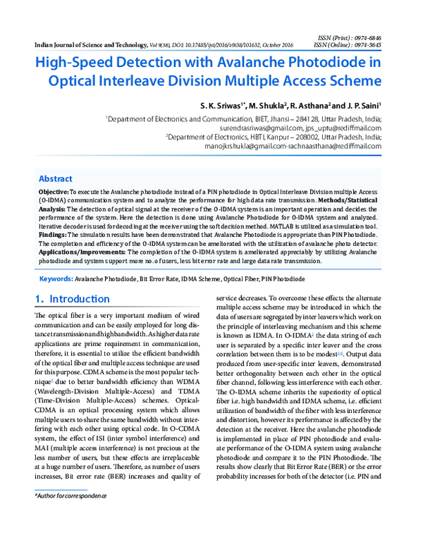 (PDF) High-Speed Detection with Avalanche Photodiode in Optical Interleave Division Multiple ...