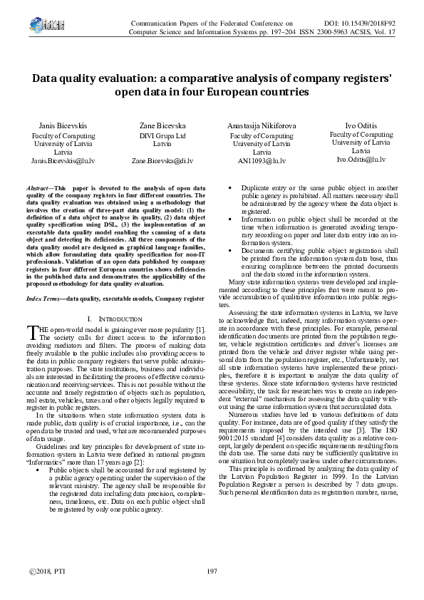 (PDF) Data quality evaluation: a comparative analysis of company registers’ open data in four ...