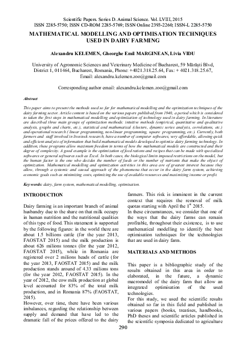 (PDF) Mathematical modelling and optimisation techniques used in dairy ...