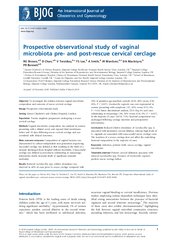 (PDF) Prospective observational study of vaginal microbiota pre‐ and post‐rescue cervical ...