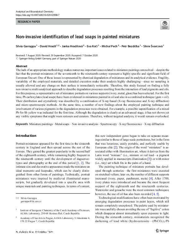 (PDF) Non-invasive identification of lead soaps in painted miniatures
