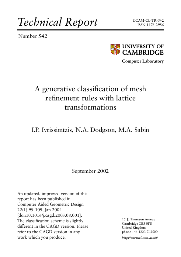 (PDF) A generative classification of mesh refinement rules with lattice transformations