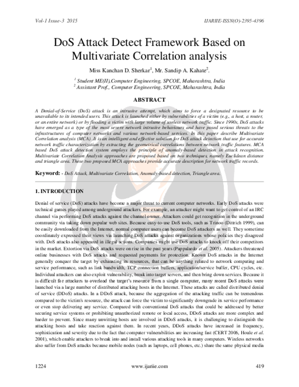 Pdf Dos Attack Detect Framework Based On Multivariate Correlation
