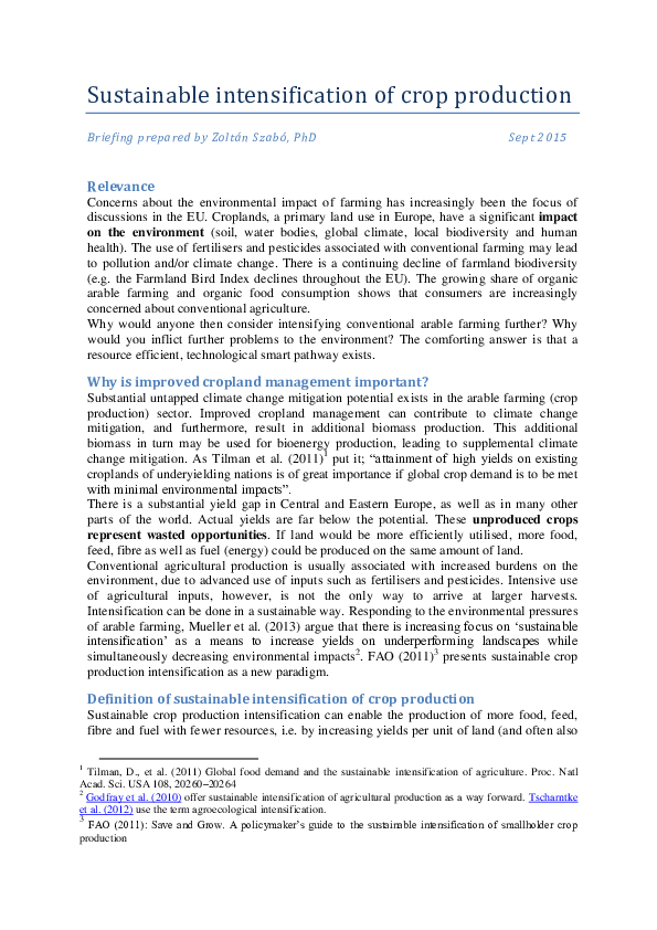 (PDF) Sustainable Intensification of Crop Production