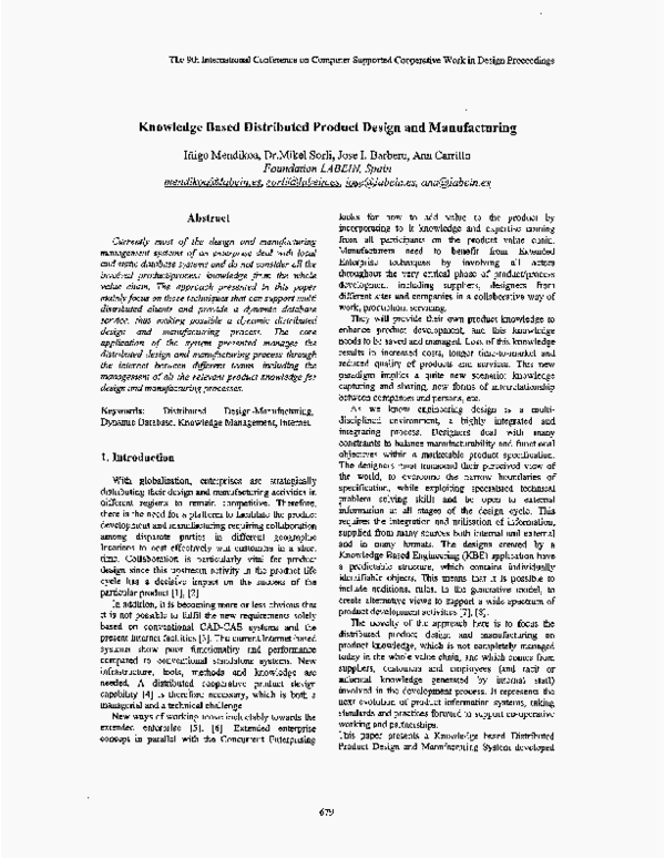 (PDF) Knowledge based distributed product design and manufacturing