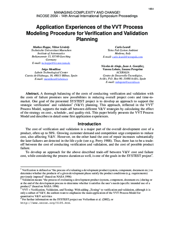 (PDF) 9.2.1 Application Experiences of the VVT Process Modeling ...
