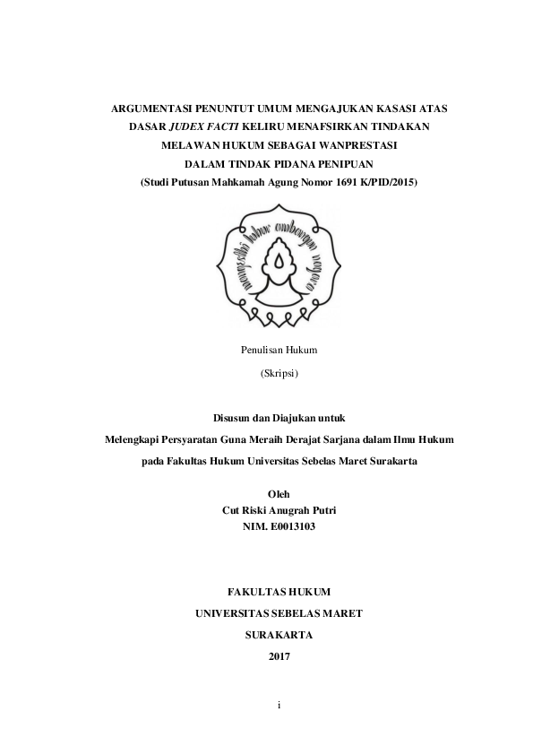 (PDF) Argumentasi Penuntut Umum Mengajukan Kasasi atas Dasar Judex ...