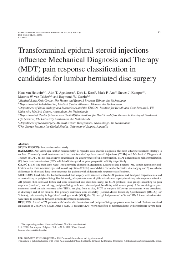 (PDF) Transforaminal epidural steroid injections influence Mechanical ...