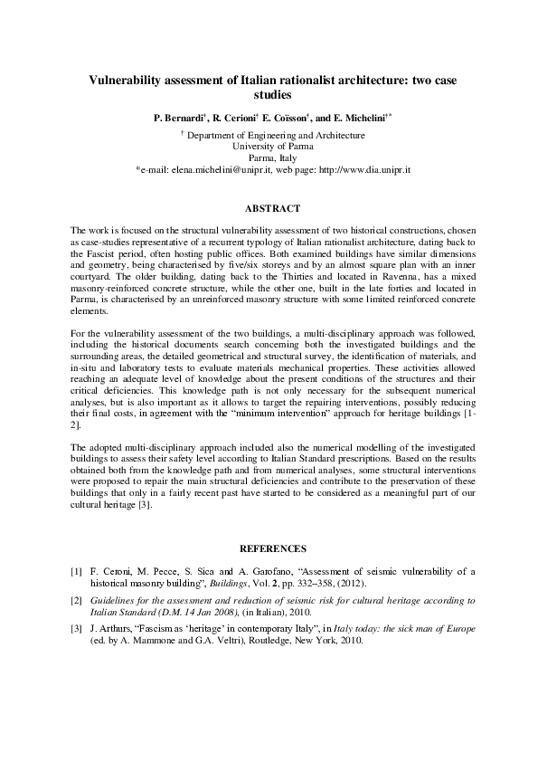(PDF) Vulnerability Assessment of Italian Rationalist Architecture: Two ... (PDF) Vulnerability Assessment of Italian Rationalist Architecture: Two ...