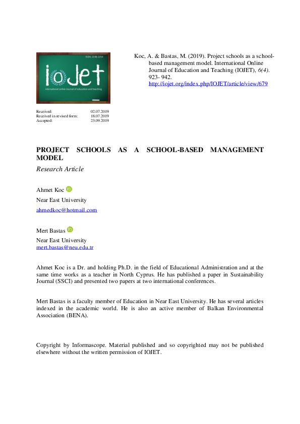 (PDF) Project Schools as a School-Based Management Model