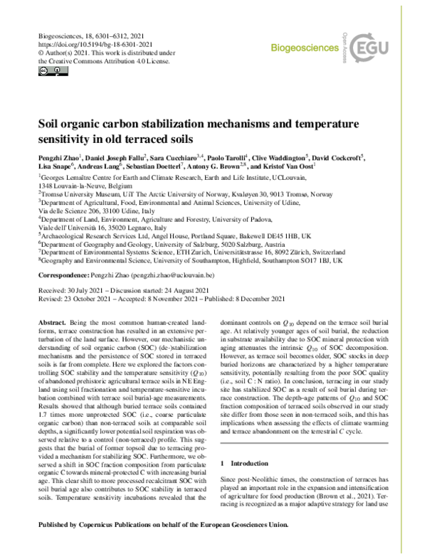 (PDF) Soil organic carbon stabilization mechanisms and temperature sensitivity in old terraced soils