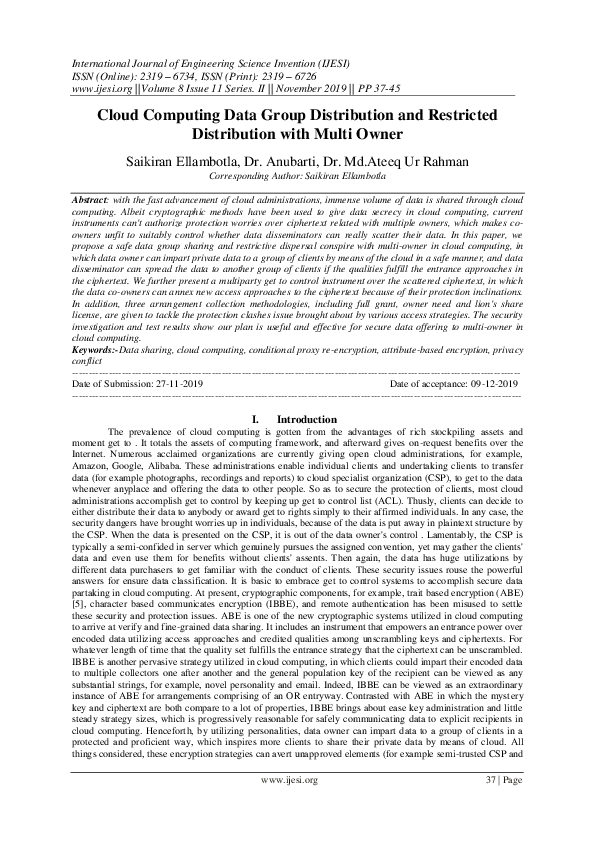 Pdf Cloud Computing Data Group Distribution And Restricted Distribution With Multi Owner