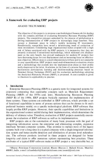 (PDF) A framework for evaluating ERP projects