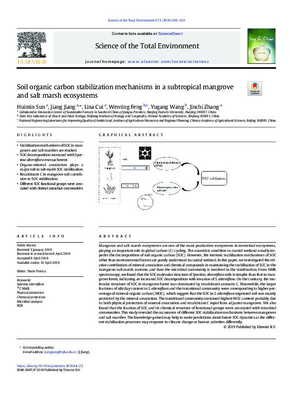 (PDF) Soil organic carbon stabilization mechanisms in a subtropical mangrove and salt marsh ...