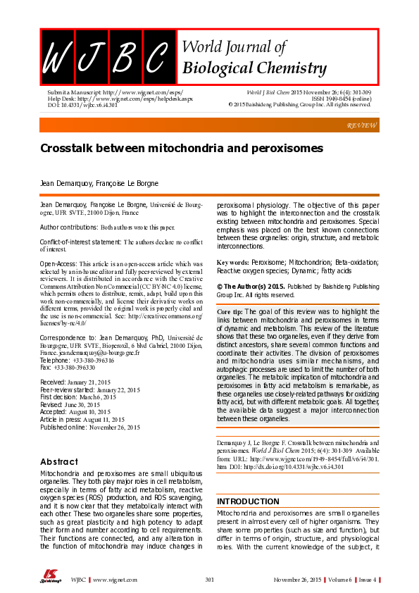 (PDF) Crosstalk between mitochondria and peroxisomes (PDF) Crosstalk between mitochondria and peroxisomes