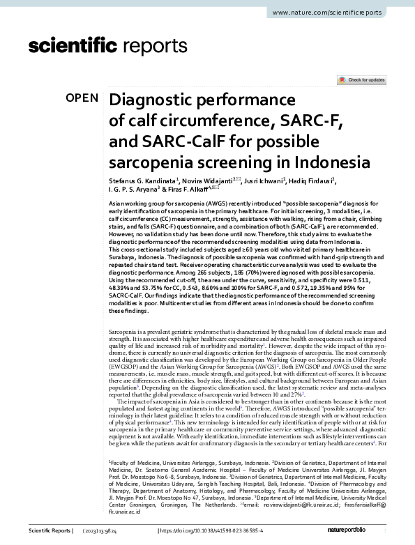 (PDF) Diagnostic performance of calf circumference, SARC-F, and SARC ...