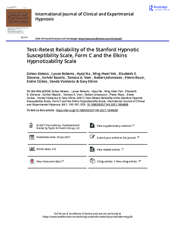 (PDF) Test–Retest Reliability of the Stanford Hypnotic Susceptibility ...