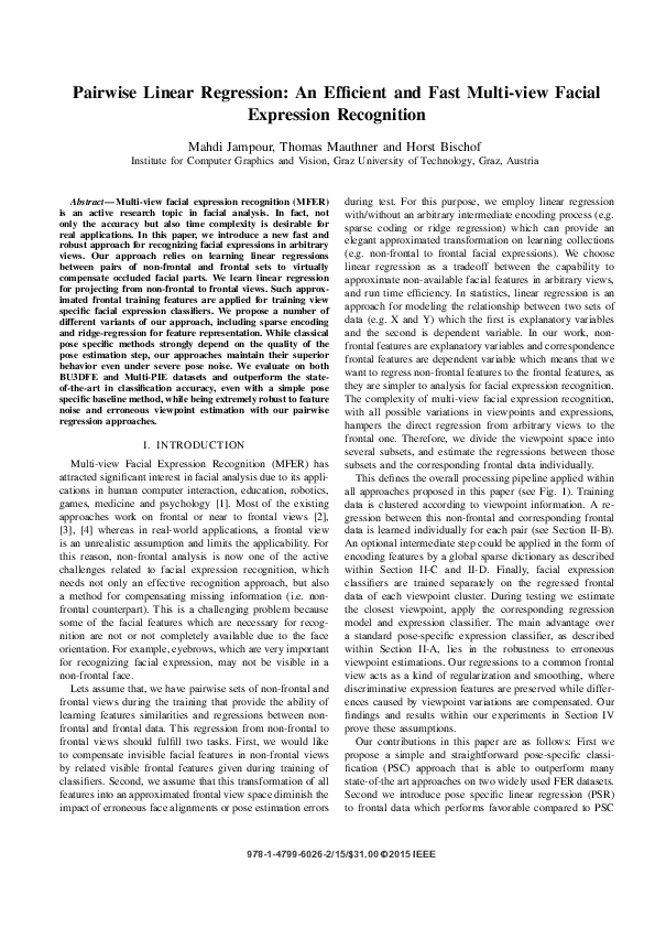 (PDF) Pairwise linear regression: An efficient and fast multi-view facial expression recognition
