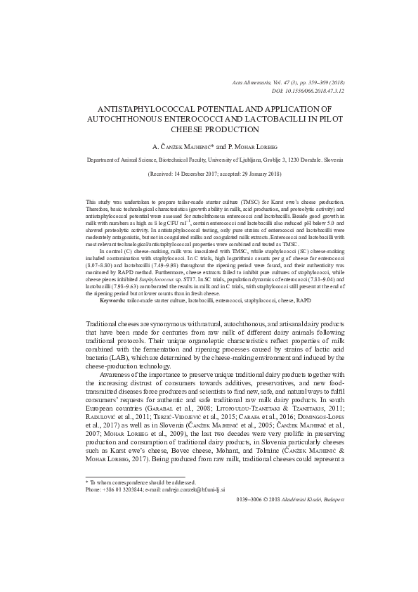 (PDF) Antistaphylococcal potential and application of autochthonous ...