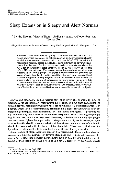 (PDF) Sleep Extension in Sleepy and Alert Normals