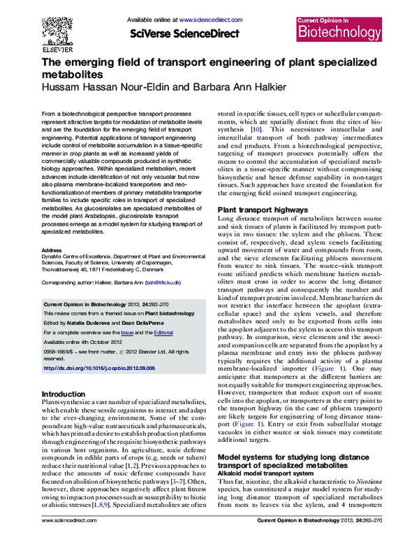 (PDF) The emerging field of transport engineering of plant specialized ...