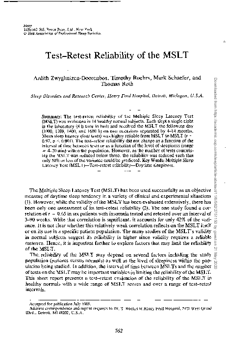 (PDF) Test-Retest Reliability of the MSLT