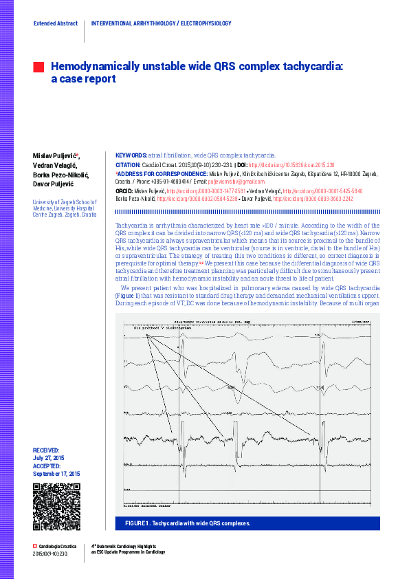(PDF) Hemodynamically unstable wide QRS complex tachycardia: a case report