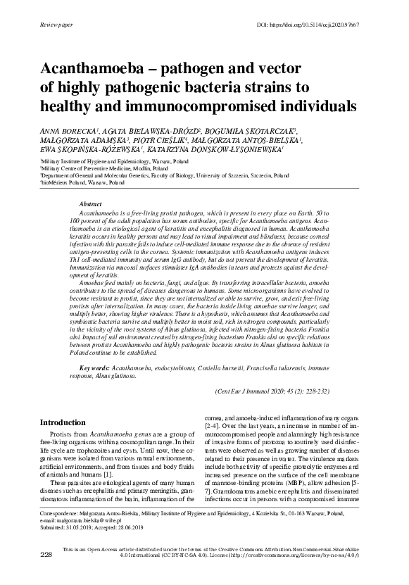 (PDF) Acanthamoeba – pathogen and vector of highly pathogenic bacteria ...
